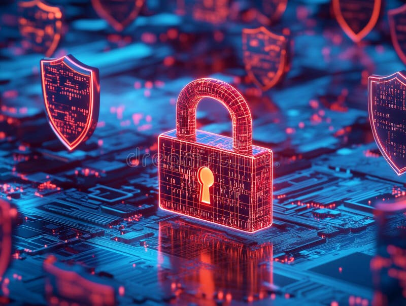 Cyber Security Digital Lock Shield Network Protection Stock ...