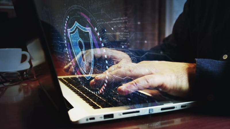 Cyber Security and Digital Network Protection Symbol and Man Typing ...