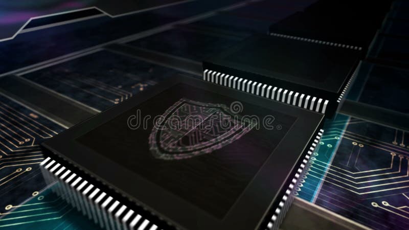 Processor Factory with Laser Burning of Cyber Shield Symbols Stock ...