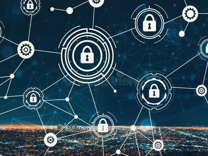 Cyber Security with Downtown LA Stock Illustration - Illustration of ...