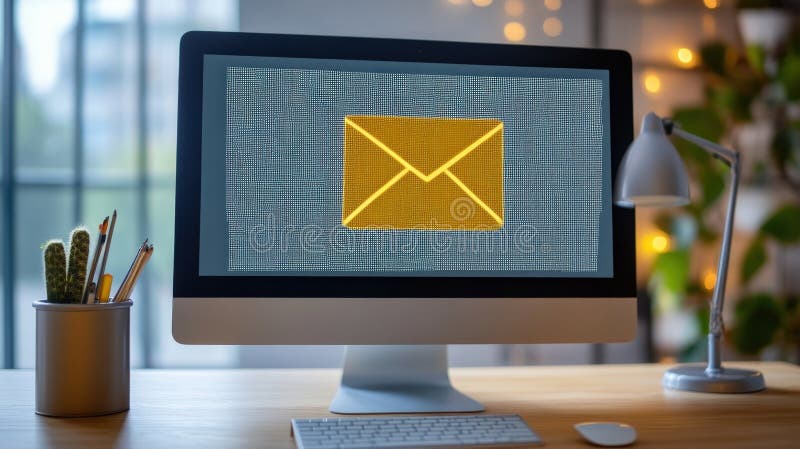 Cyber Security Envelope Icon Displaying on Computer Screen in Modern ...
