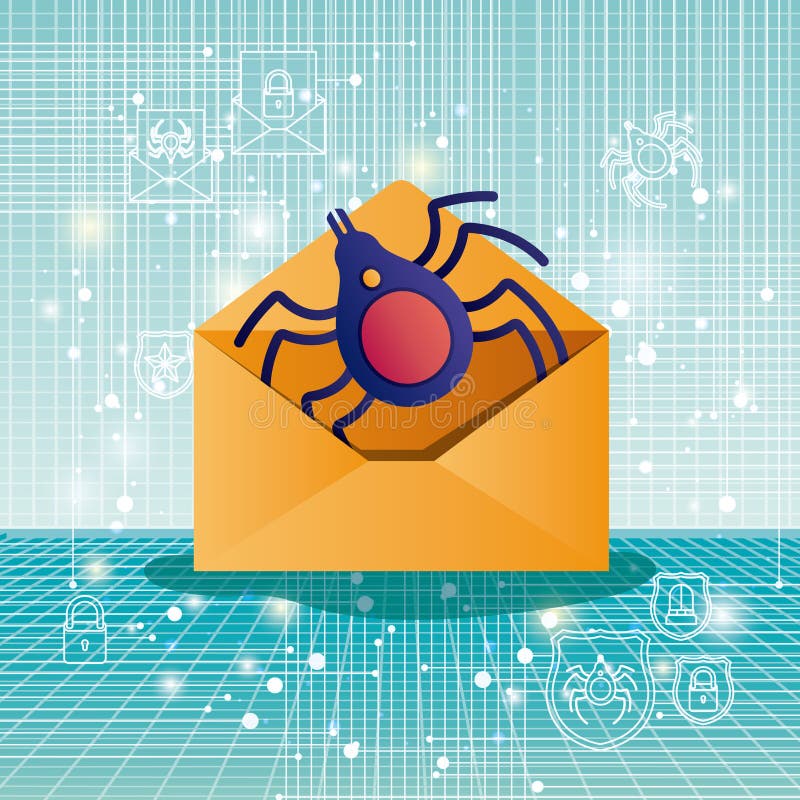 Cyber Security with Envelope Stock Vector - Illustration of global ...