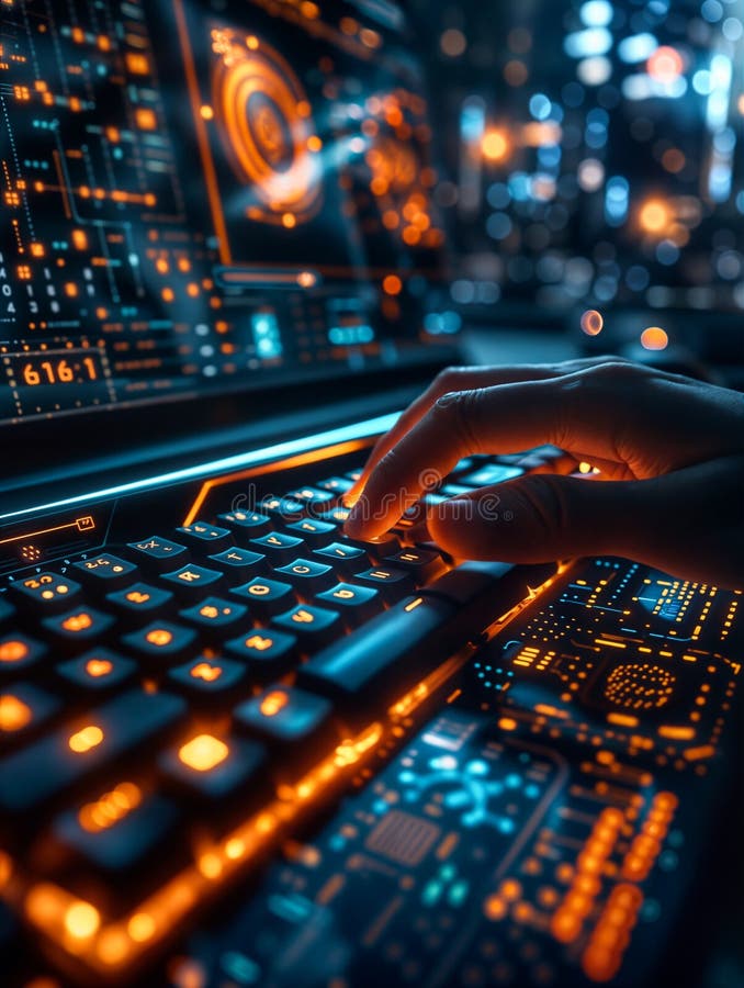 Cyber Security Expert Typing on Keyboard in Server Room Stock ...