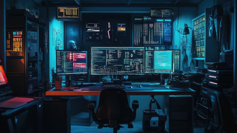 Cyber Security Expert Workstation Displaying Hacking Code Stock Image - Image of global, science ...