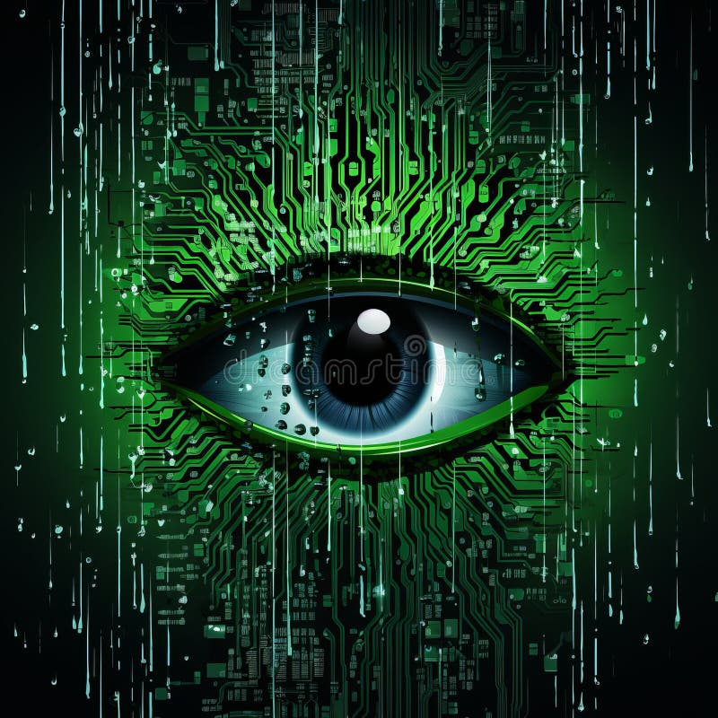 Cyber Security Eye on a Circuit Board Vector Illustration Stock ...