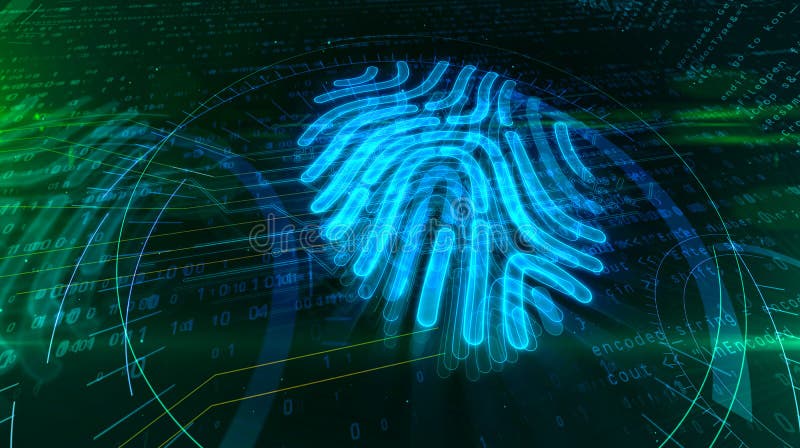 Fingerprint Cyber Id Security and Identity Symbol and Man Typing ...