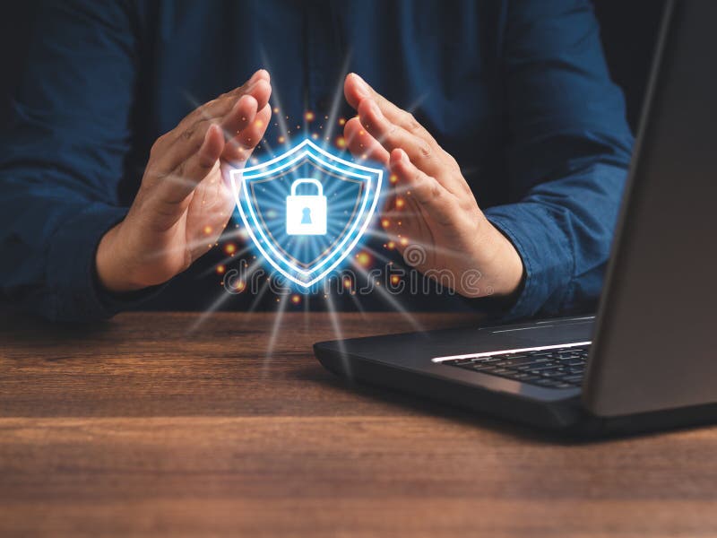 Cyber Security Firewall Privacy Concept. Man Protecting Data Personal ...