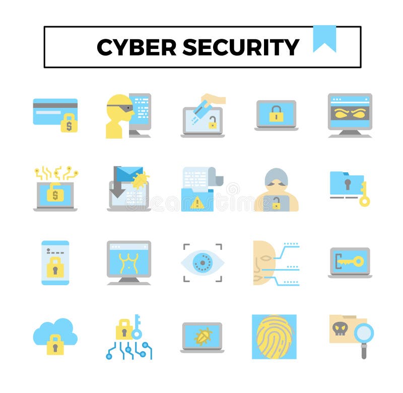 Cyber Security Flat Design Icon Set. Stock Illustration - Illustration ...