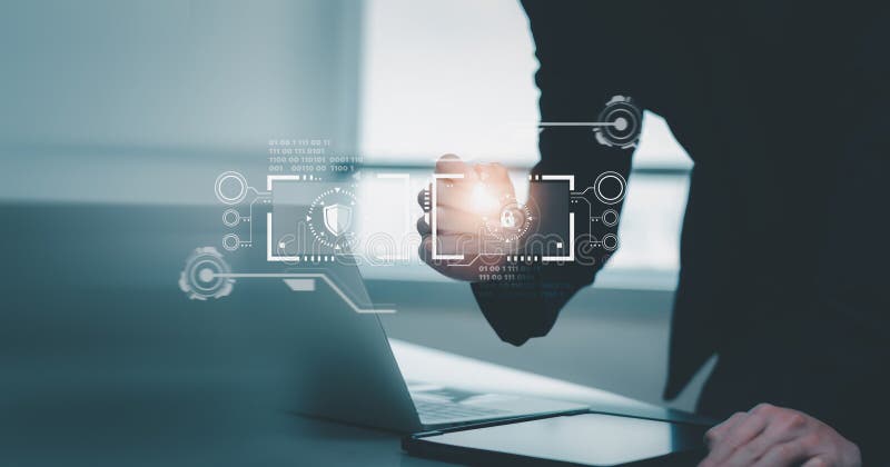 Cyber Security and Futuristic Technology Concept Businessman Using ...