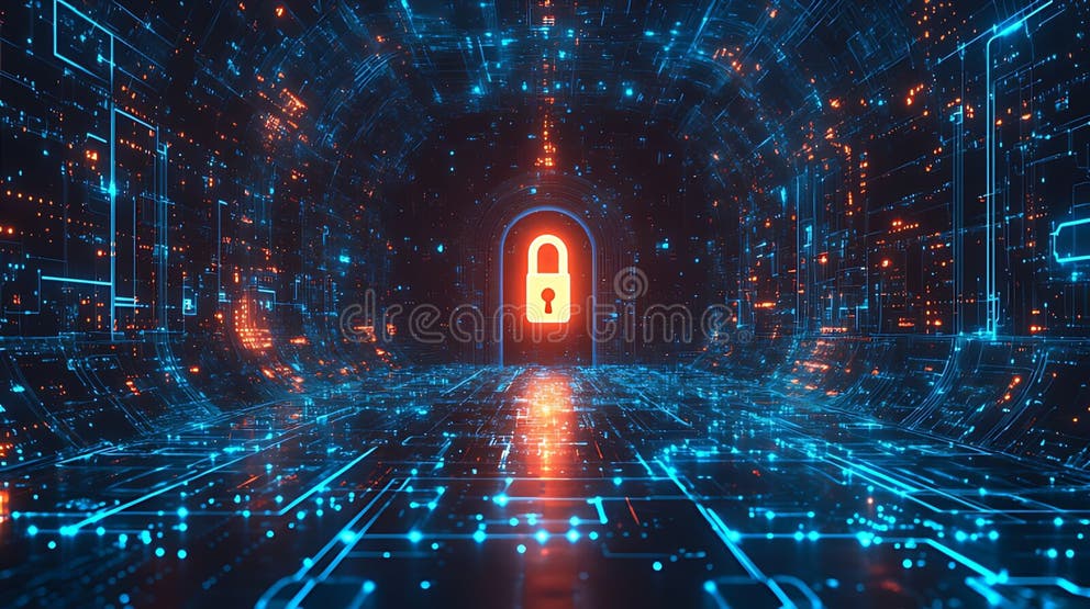 Cyber Security Gateway Digital Lock in Network Tunnel Stock ...