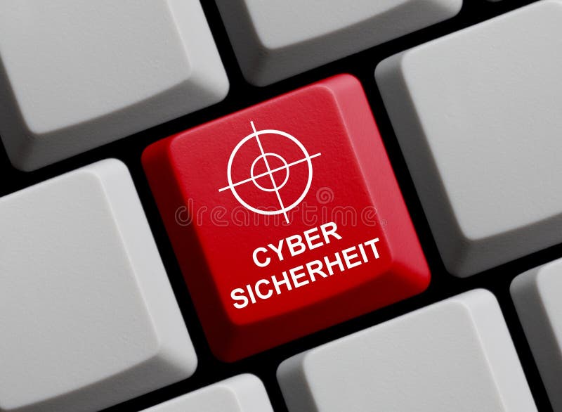 Cyber Security German - Red Computer Keyboard 3D Illustration Stock ...