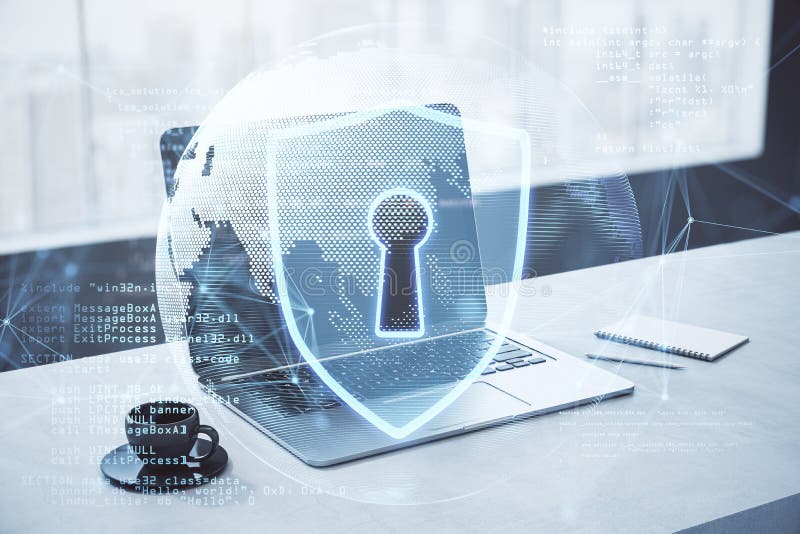 Cyber Security and Global Protection Concept with Blue Guard Shield and ...