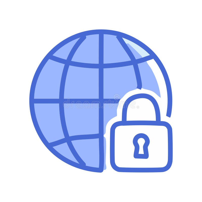 Cyber Security, Globe and Padlock Vector Thin Line Icon or Logo Stock ...