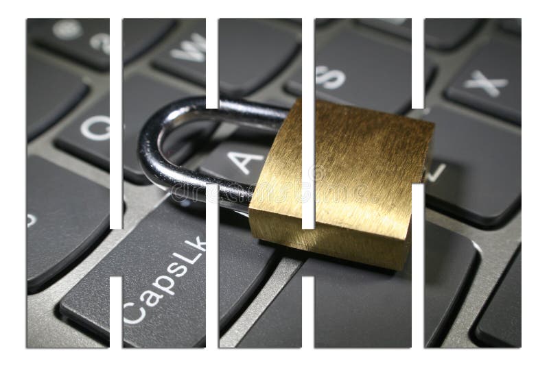 Cyber Security with Gold Lock on Computer Keyboard with Bars Stock ...