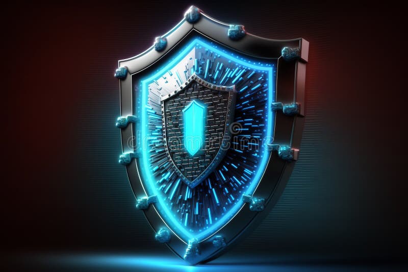 Cyber Security, Guard Data Protection Shield Neon Blue Color ...