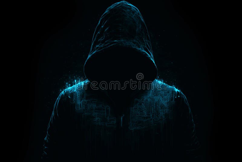 Cyber-security Hacker with a Hoodie Hiding Face Stock Illustration ...