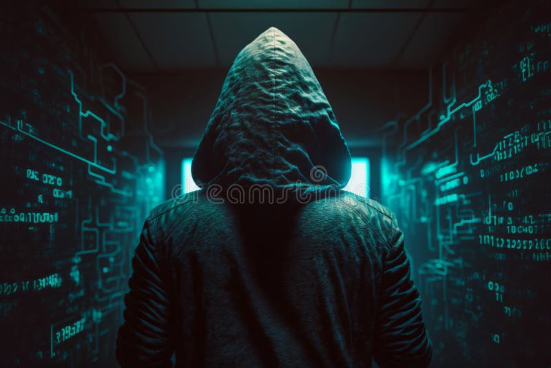 Cyber-security Hacker with a Hoodie Hiding Face Stock Illustration ...
