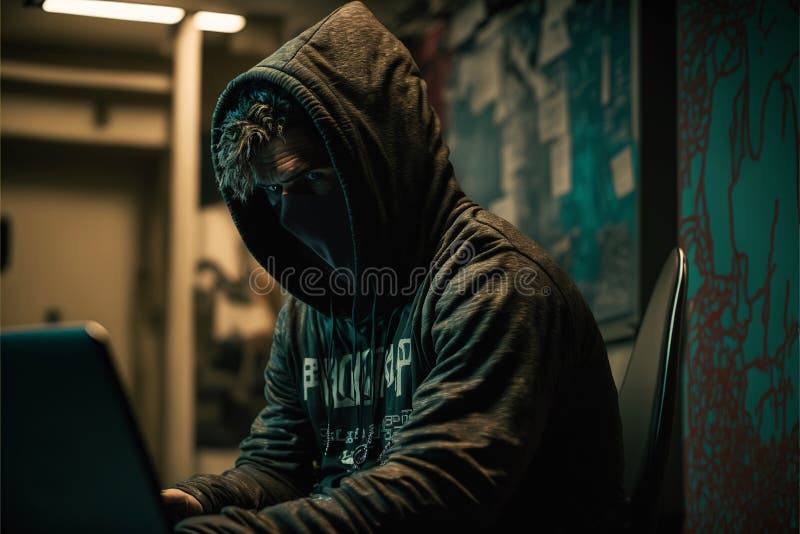 Cyber-security Hacker with a Hoodie Hiding Face Stock Illustration ...