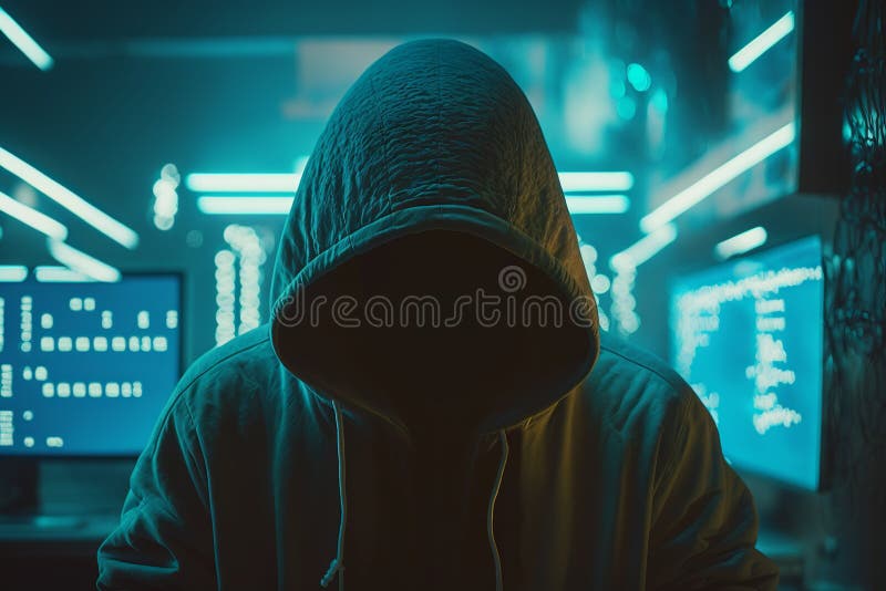 Cyber-security Hacker with a Hoodie Hiding Face Stock Illustration ...