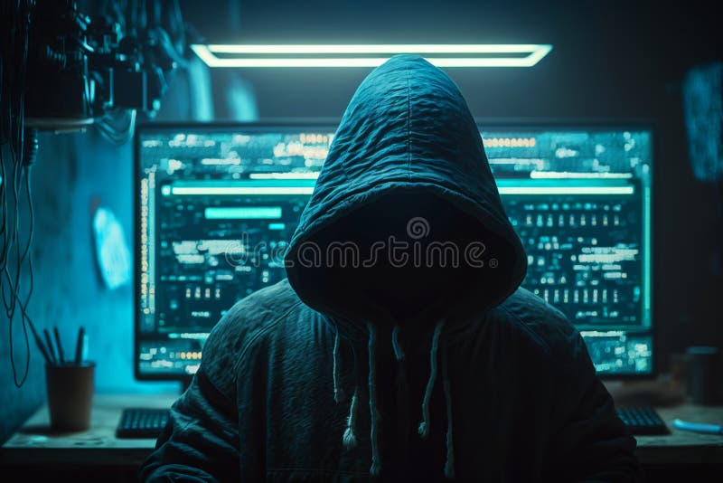 Cyber-security Hacker with a Hoodie Hiding Face Stock Illustration ...