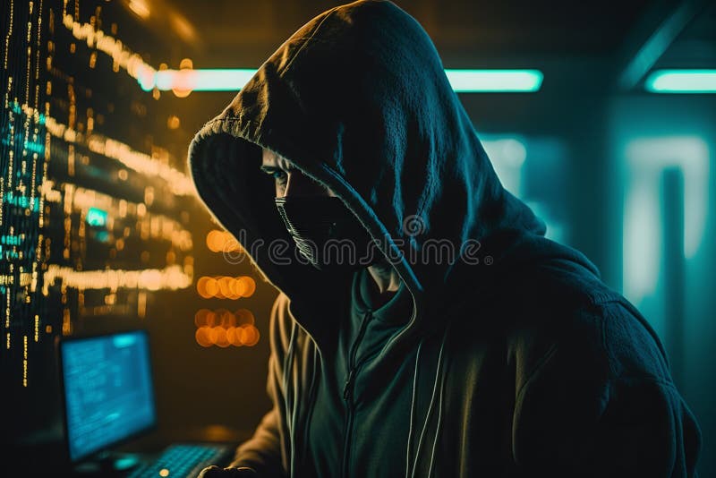 Cyber-security Hacker with a Hoodie Hiding Face Stock Illustration ...