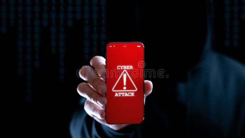 Hacker with Smartphone and Computers in Dark Room Stock Photo - Image ...
