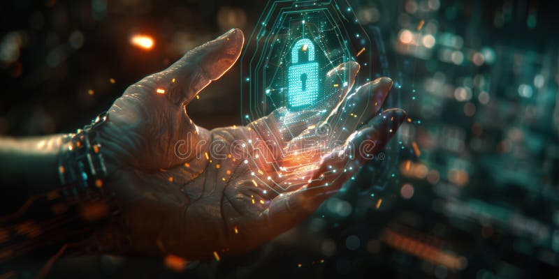 Cyber Security - Hand Holding Digital Lock. Created by Generative ...