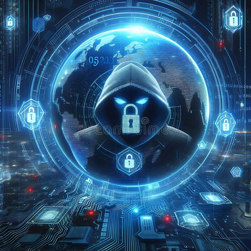 Cyber Security Digital Wallpaper with Lock and Circuit Design Stock ...
