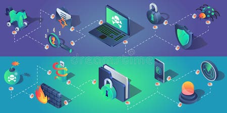 Cyber Security Horizontal Banners with Isometric Icons Stock Vector ...