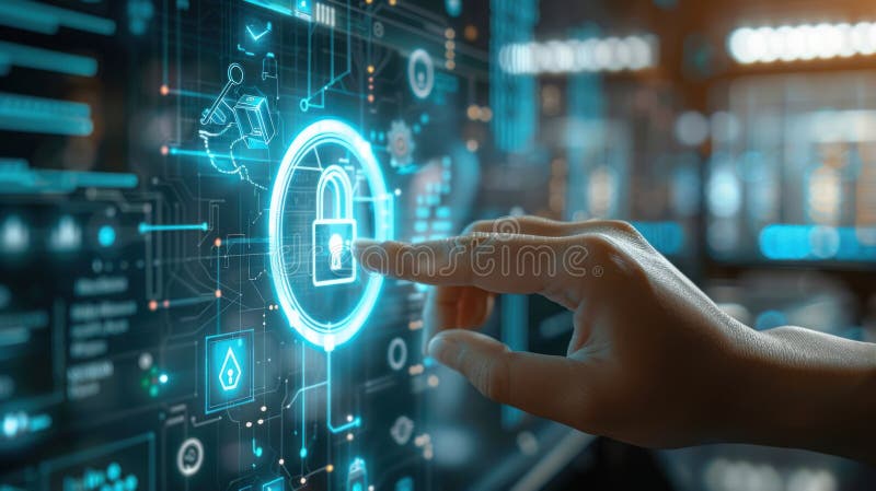 Cyber Security, a Human Hand Grasping a Hovering Tech-security ...