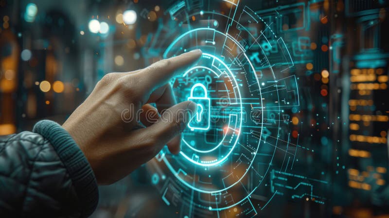 Cyber Security, a Human Hand Grasping a Hovering Tech-security ...