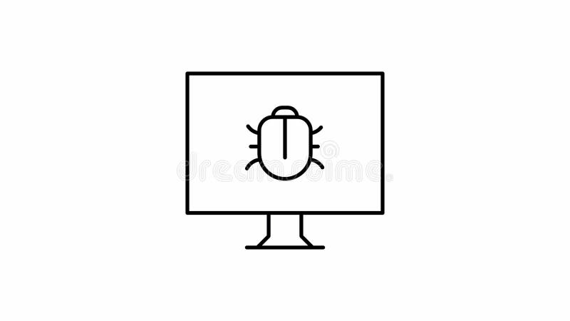 Animated Line Icon of Desktop with Bug Virus. Stock Video - Video of ...