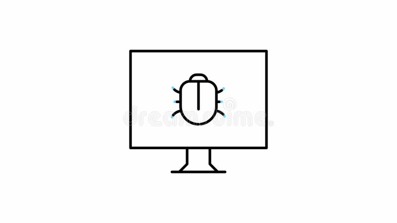 Animated Line Icon of Desktop with Bug Virus. Stock Video - Video of ...