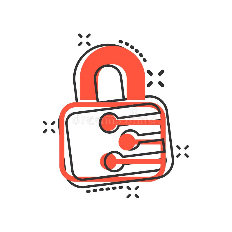 Cyber Security Icon in Comic Style. Padlock Locked Vector Cartoon ...