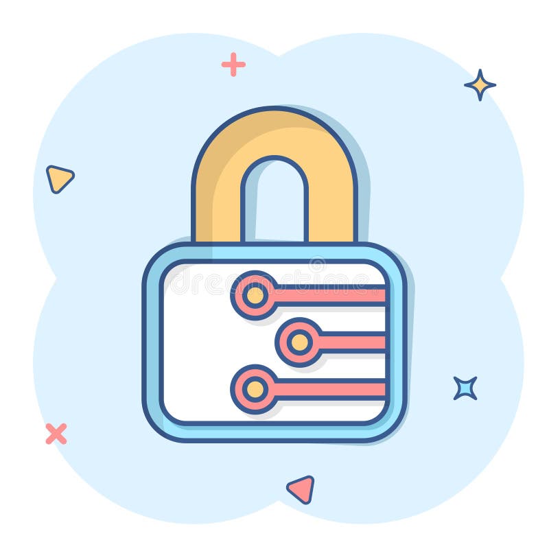 Cyber Security Icon in Comic Style. Padlock Locked Vector Cartoon ...