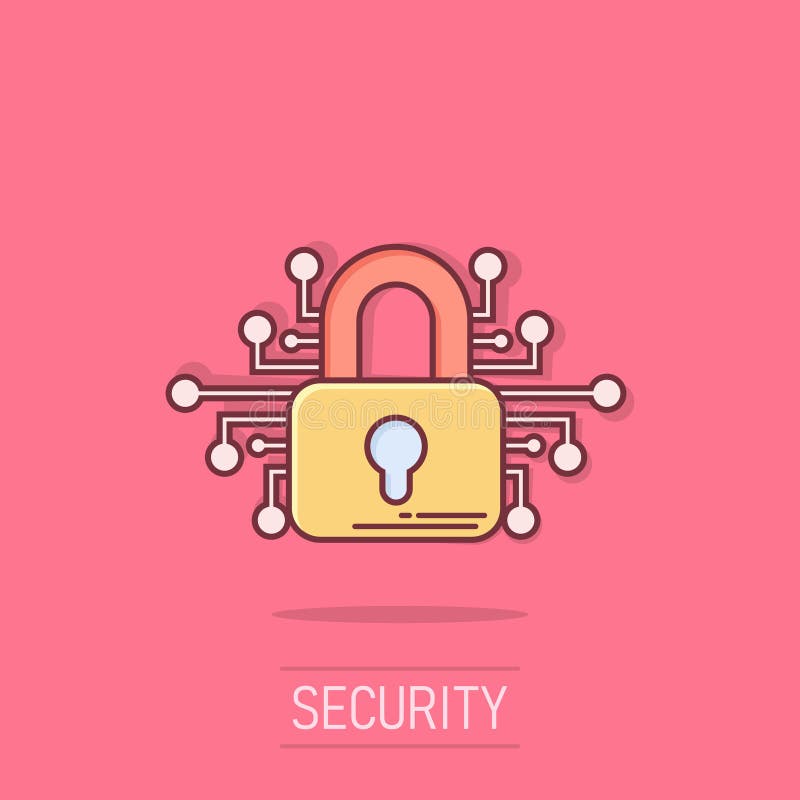 Cyber Security Icon in Comic Style. Padlock Locked Vector Cartoon ...