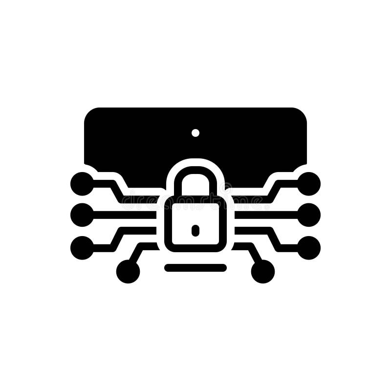 Black Solid Icon for Cyber Security, Cyber Lock and Secured Stock ...