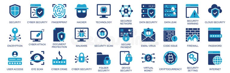 Cyber Security Icon Set in Flat Duotone Solid Icons Web Design. Pack ...