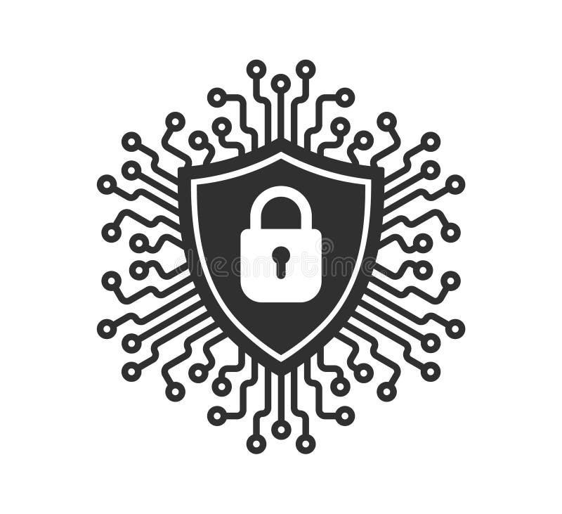 Cyber Security Icon. Shield Security Lock. Machine Learning Micropchip ...