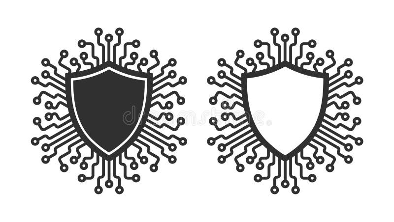 Cyber Security Icon. Shield Security Lock. Machine Learning Micropchip ...