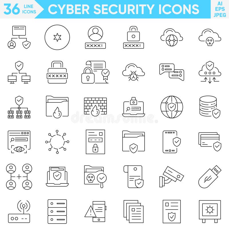 Cyber Security Icons for Security Development Line Icons Stock ...