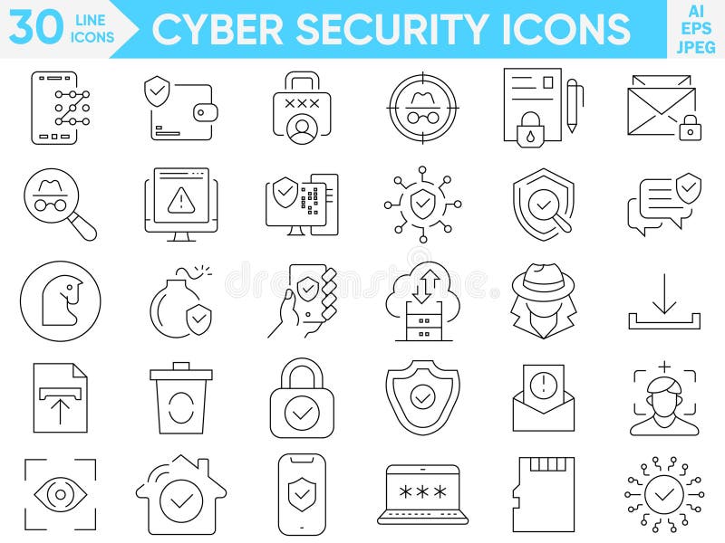 Cyber Security Icons for Security Development Line Icons Stock ...