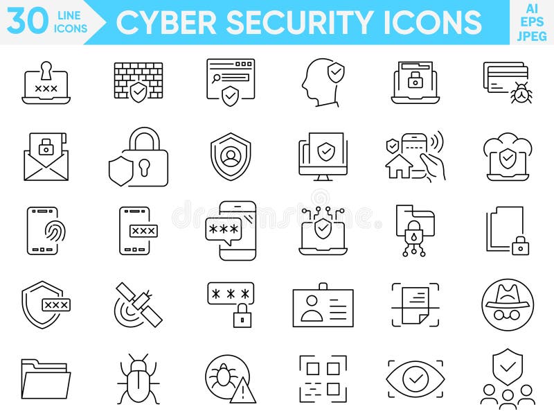 Cyber Security Icons for Security Development Line Icons Stock ...