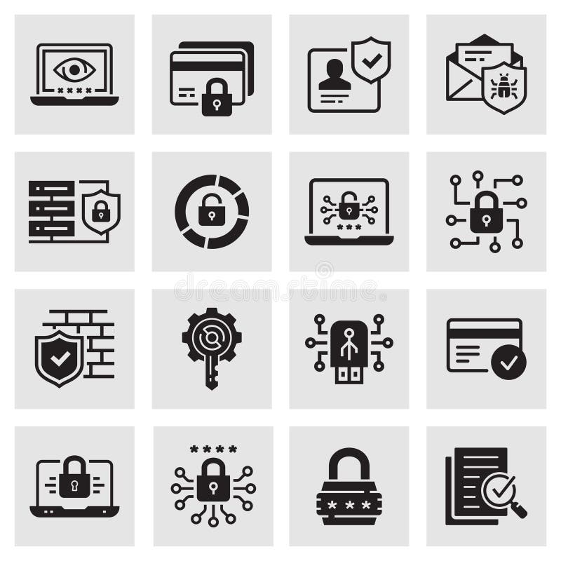 Cyber Security Icons, Such As Access Control, Antivirus, Password and ...