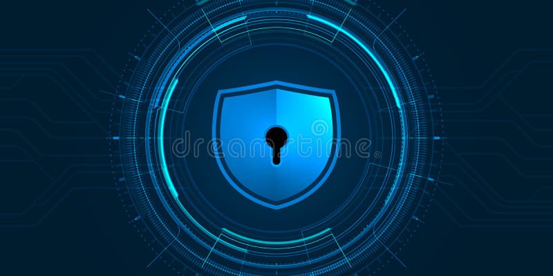Cyber Security Illustration, Blue Shield and Circle Futuristic ...