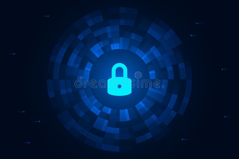 Cyber Security Illustration, Lock Icon on Abstract Digital Circle ...