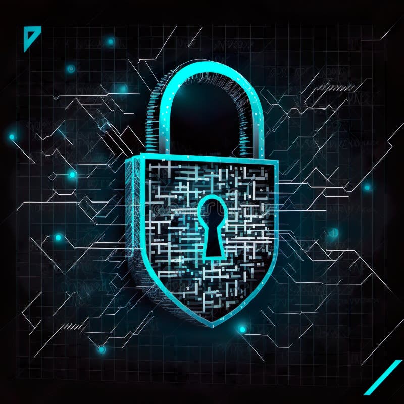 Cyber Security Illustration with a Padlock Black and Blue Lock Sign on a Digital Grid for Data ...