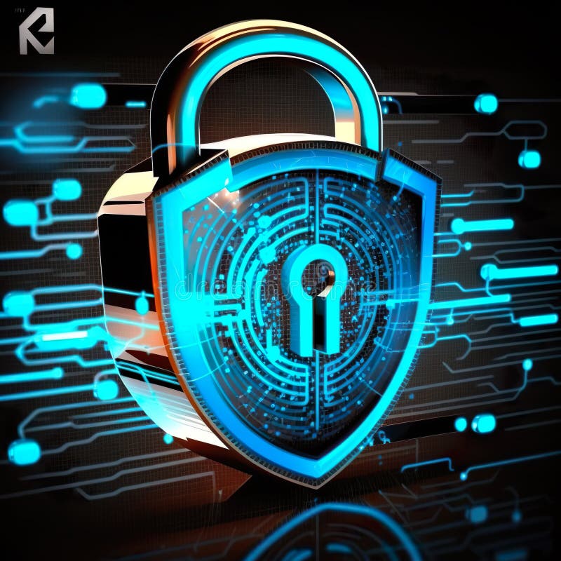 Cyber Security Illustration with a Padlock Black and Blue Lock Sign on ...