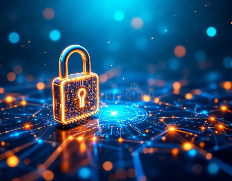 Cybersecurity Concept with Digital Lock and Network Connections Stock ...