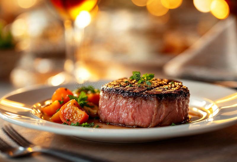 Gourmet Steak Dish with Perfectly Seared Filet Mignon and Roasted ...